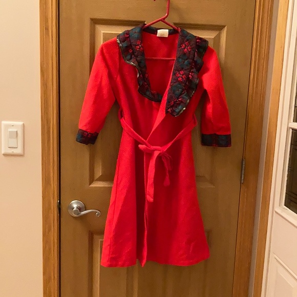 Vintage | Pajamas | Vintage Girls Red Fleece Robe Plaid Collar Guc ...